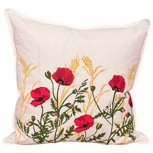 California Poppy Linen Cotton Pillow Cover – Hand Painted Poppy Art ...