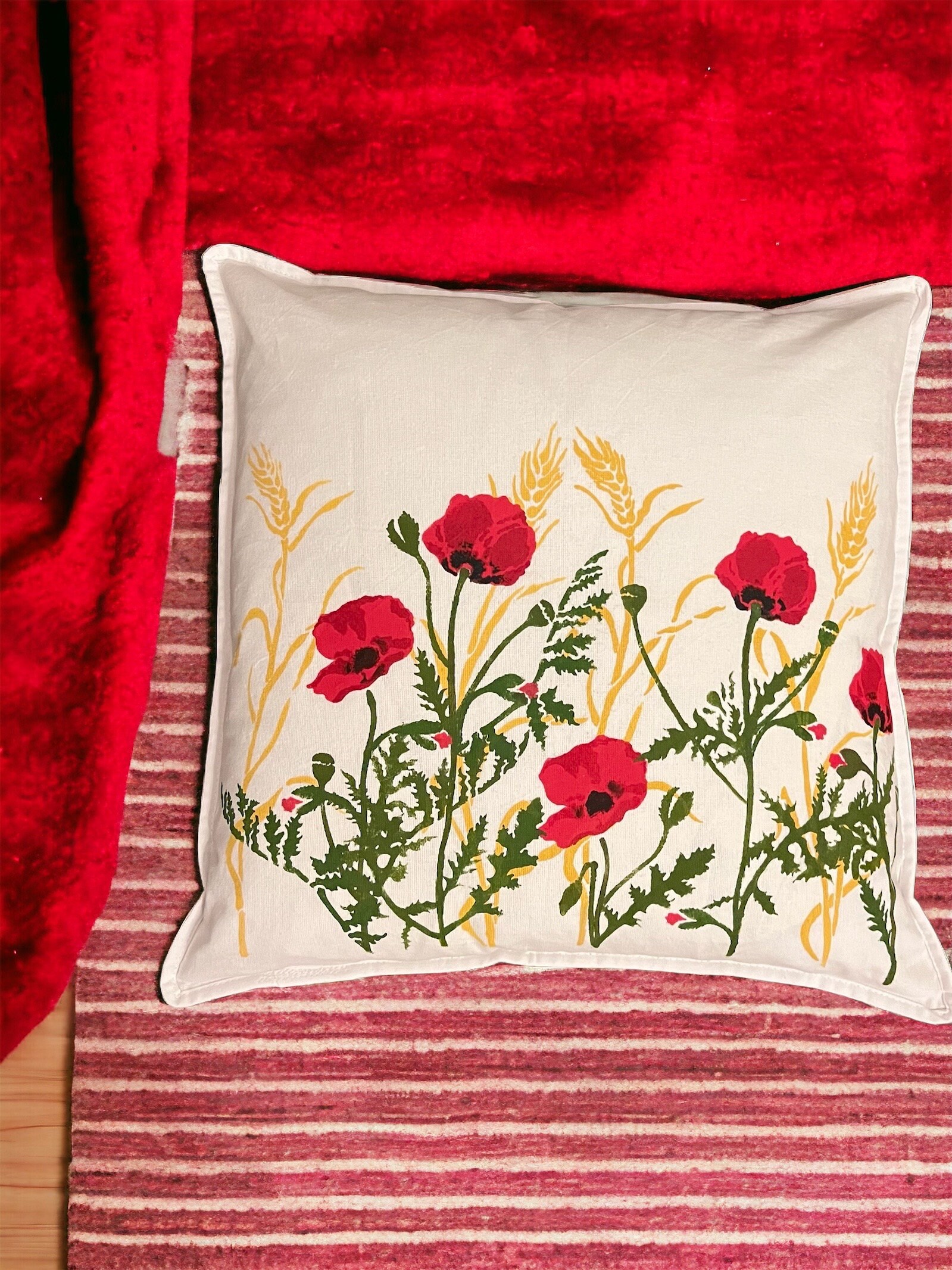 California Poppy Linen Cotton Pillow Cover – Hand Painted Poppy Art ...