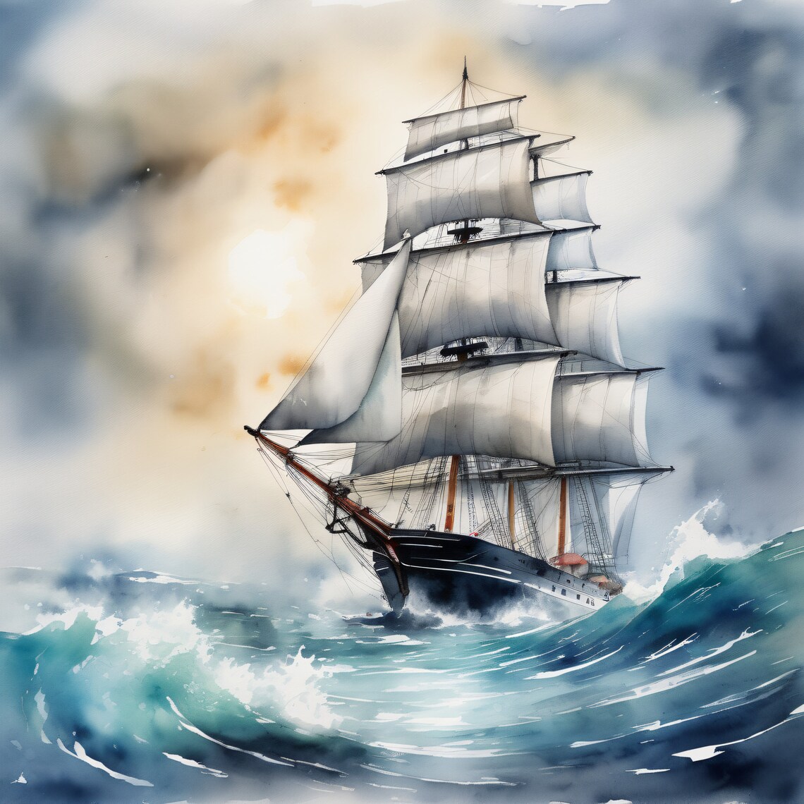 Digital Art File of a Sail Ship (2), Printable, Digital AI Art, High ...