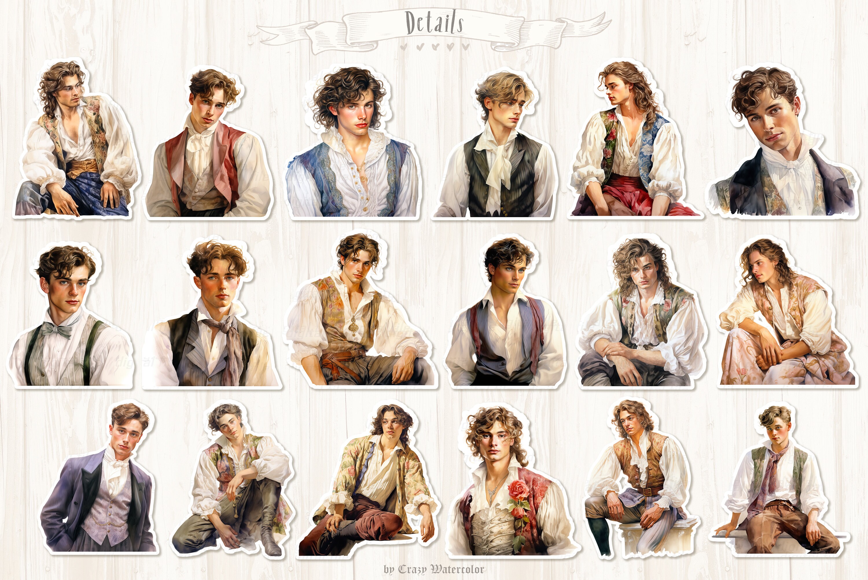 Victorian Men Watercolor Fussy Cuts: Vintage Portraits (digital ...