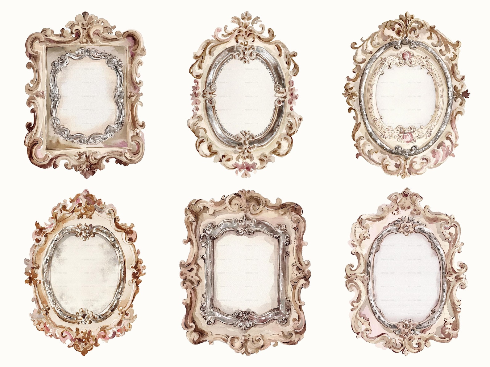 Antique Silver Frames Clipart: Victorian Style Borders (digital ...