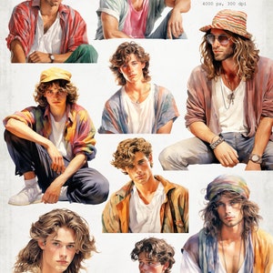 Men From 1980s Clipart Collection - Watercolor Illustrations ...