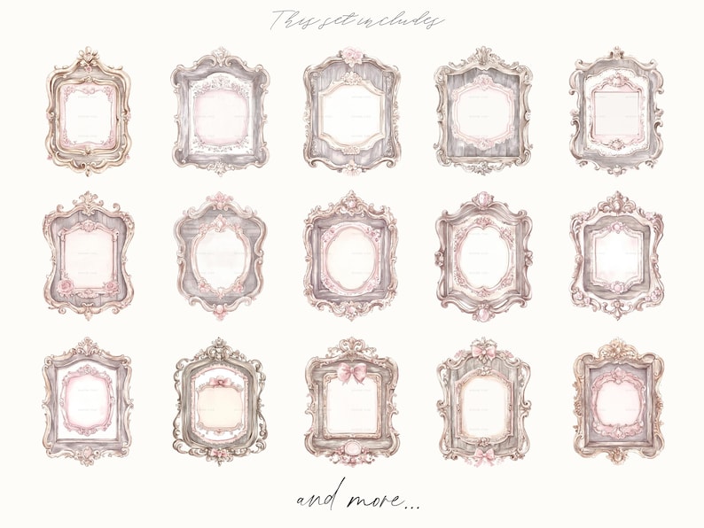 Shabby Chic Watercolor Frames: Vintage Clipart, Junk Journal (digital ...