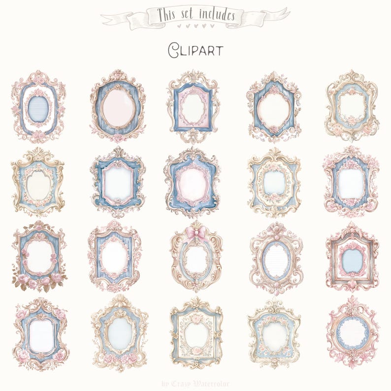 Shabby Chic Frames Clipart: Victorian Blue Borders (digital Download ...