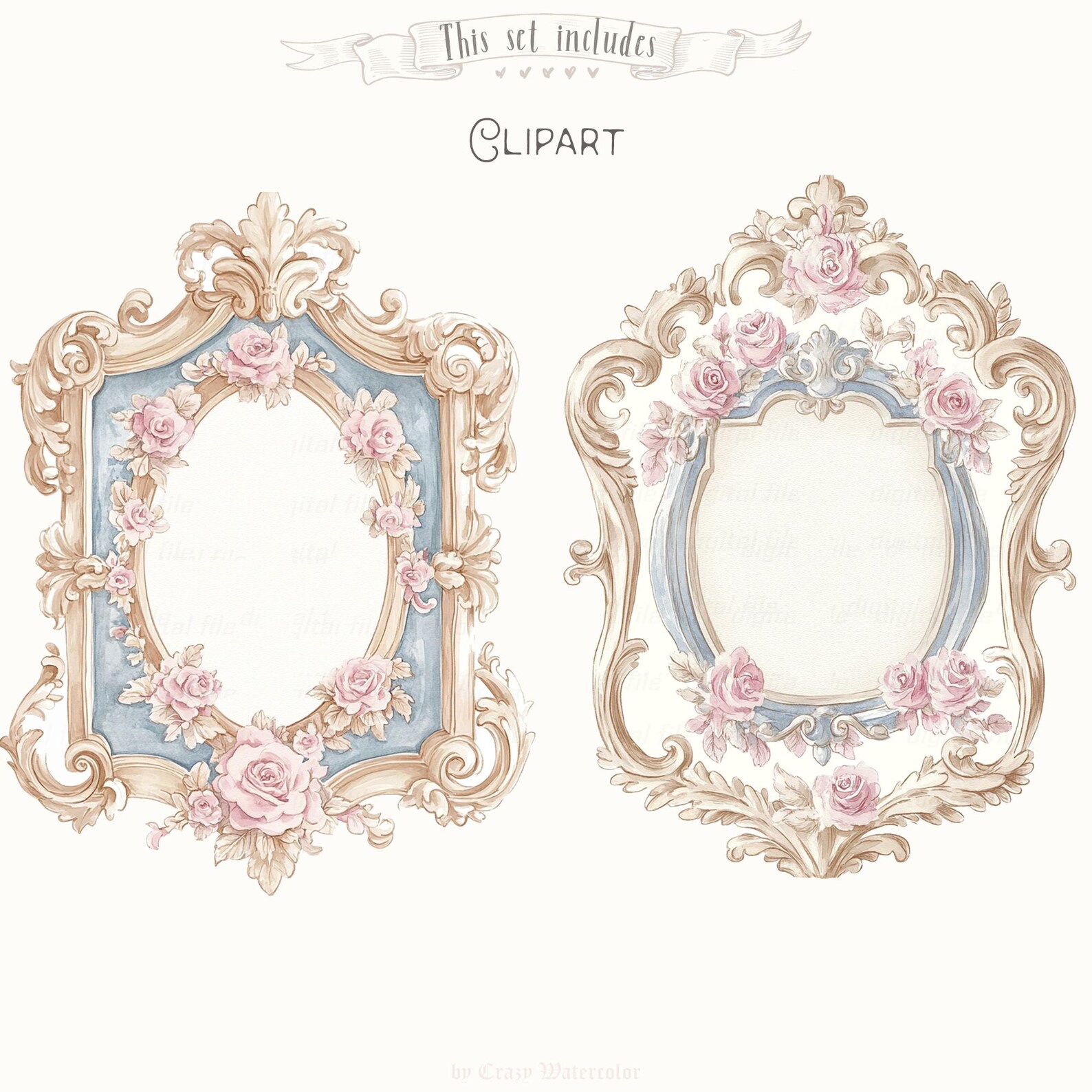 Shabby Chic Frames Clipart: Victorian Blue Borders (digital Download ...