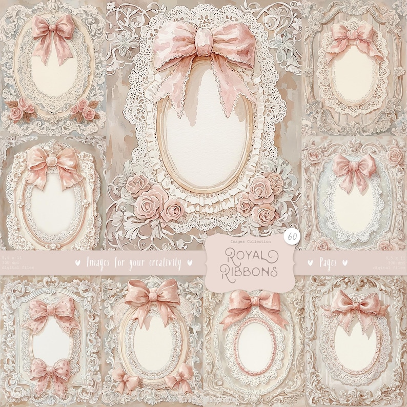 Royal Ribbons 60 Images: Digital Cookbook, Recipe Pages, Shabby Chic ...