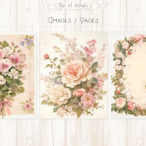 Vintage Garden Blooms Clipart: Shabby Chic Roses Ephemera (digital ...