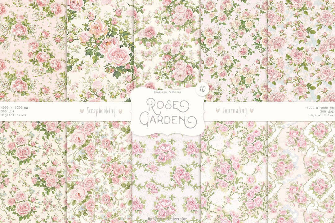 Rose Garden Seamless Patterns: Shabby Chic Scrapbook Paper (digital ...