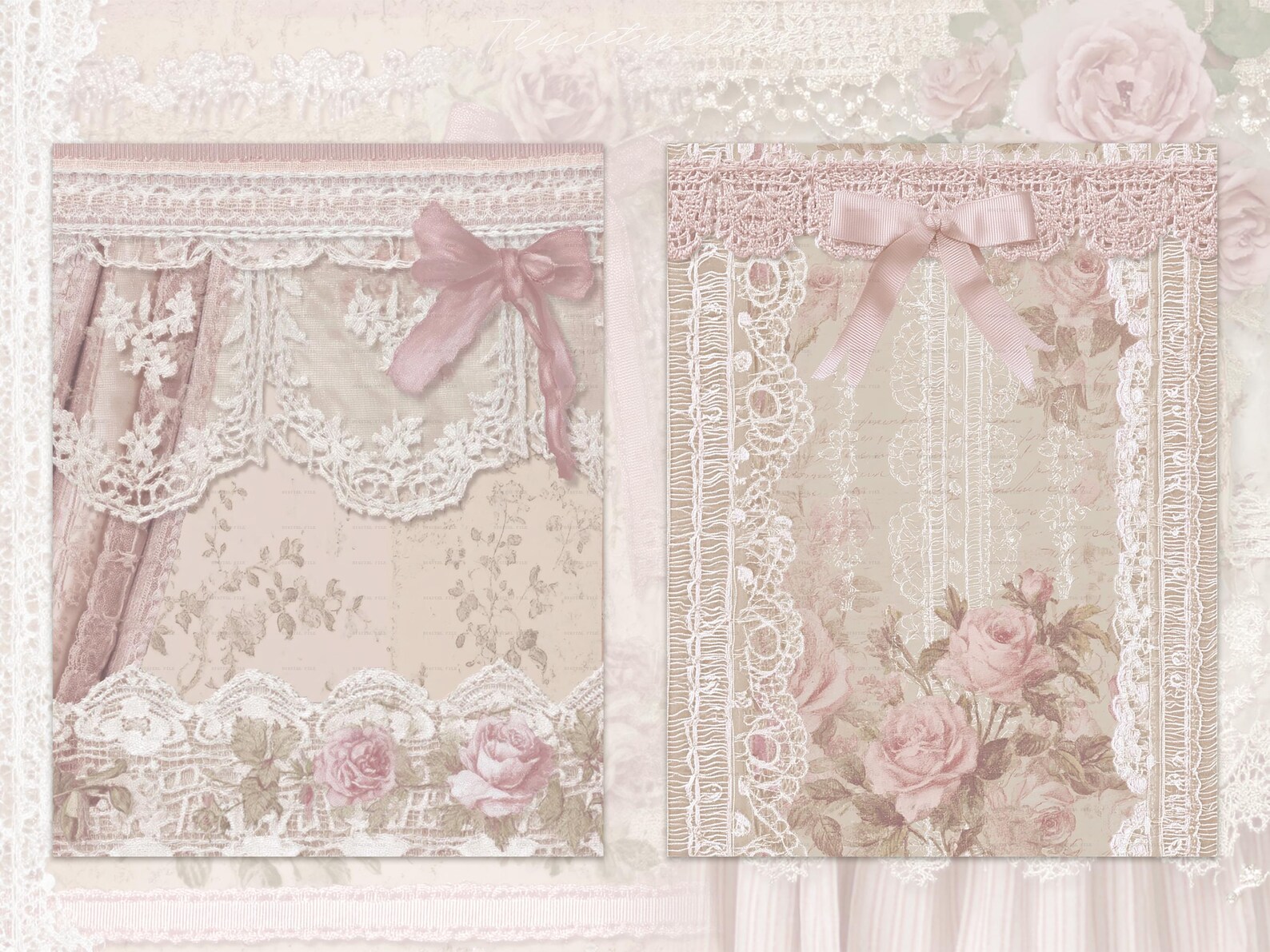 Pink Shabby Chic Ephemera: Lace, Fabric, Paper - 150 Images (digital ...