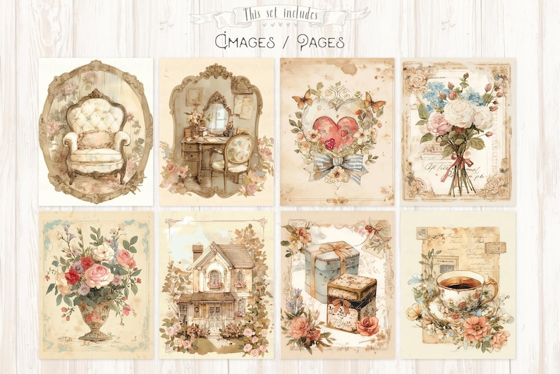 Watercolor Shabby Chic Clipart: Vintage Ephemera (digital Download) - Etsy