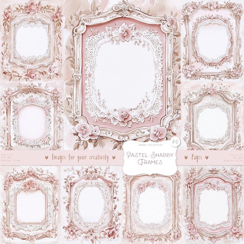Pastel Shabby Frames: Printable Scrapbook Ephemera (digital Download ...