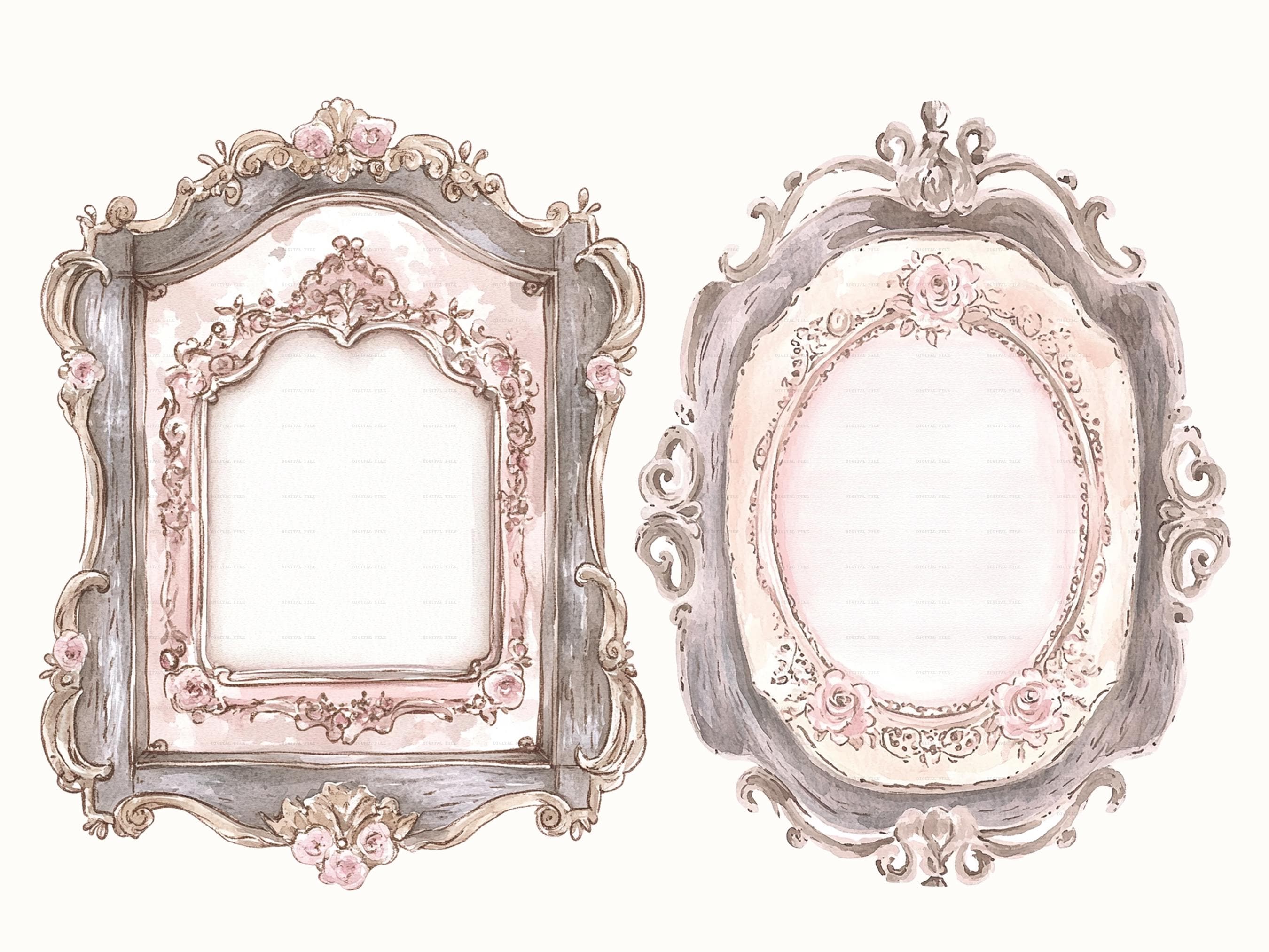 Shabby Chic Watercolor Frames: Vintage Clipart, Junk Journal (digital ...