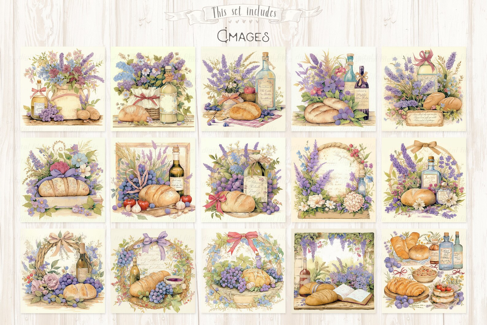 Provencal Still Life 30 Images / Pages: Watercolor Food Clipart ...