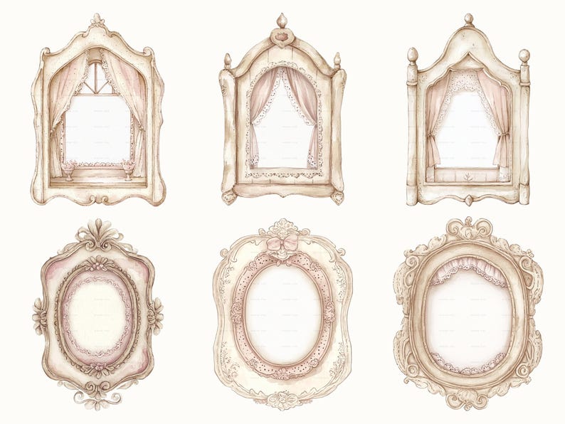 Victorian Beige Frames Clipart: Shabby Chic Ephemera (digital Download ...