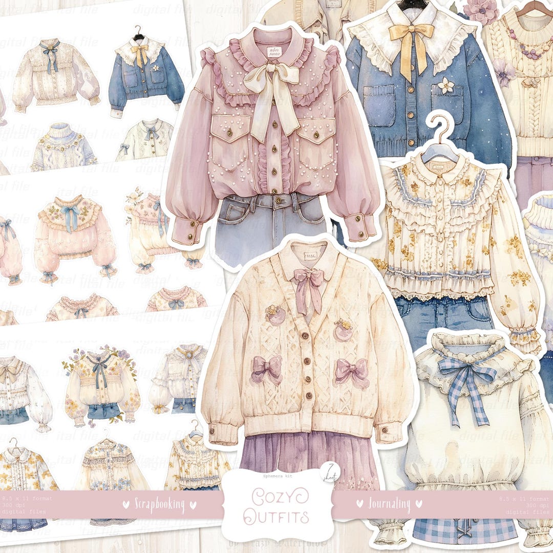 Cozy Outfits Fussy Cuts: Watercolor Fashion Stickers, Nice Clothes ...