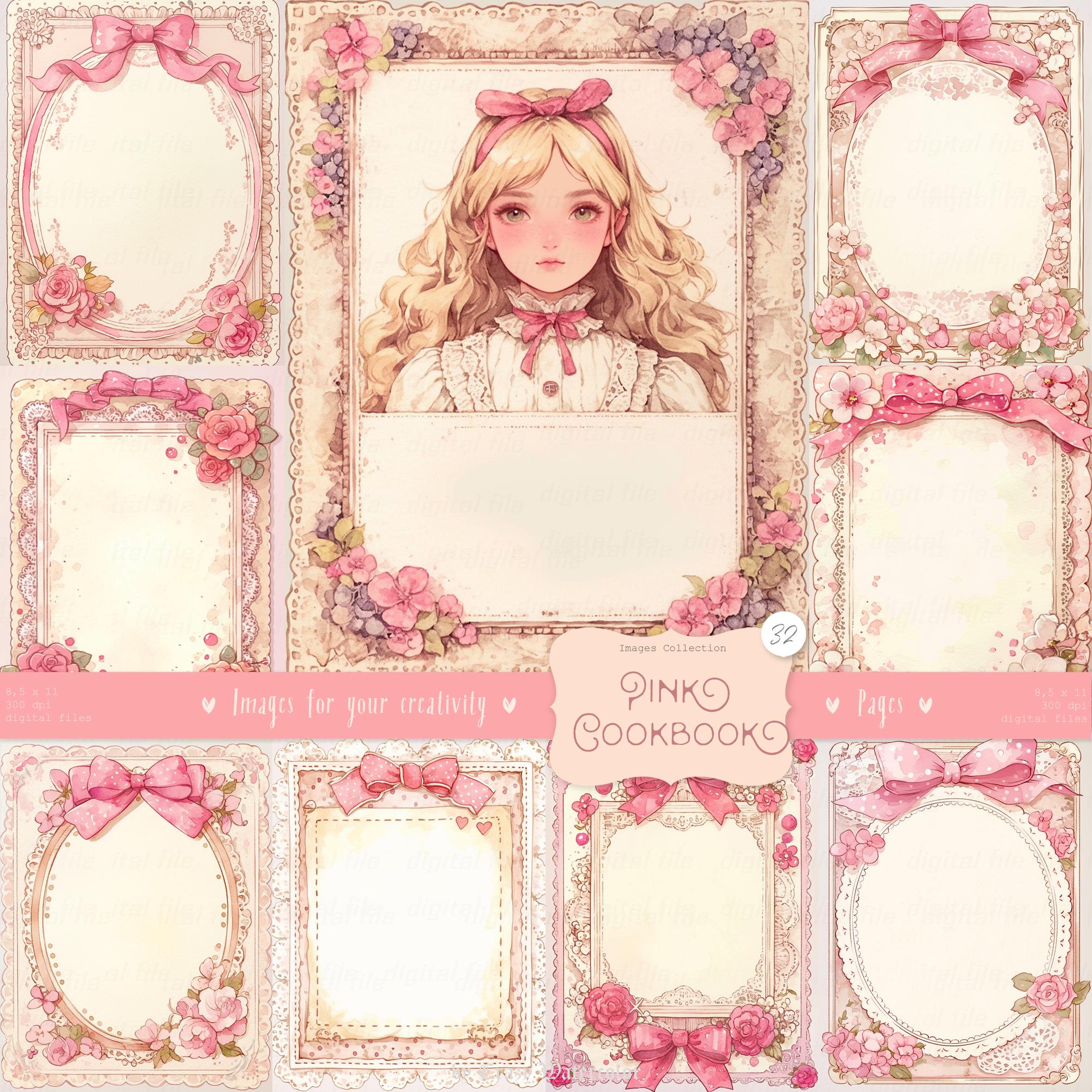 Pink Cookbook 32 Images: Planner Empty Pages, Invitations, Recipe Book ...