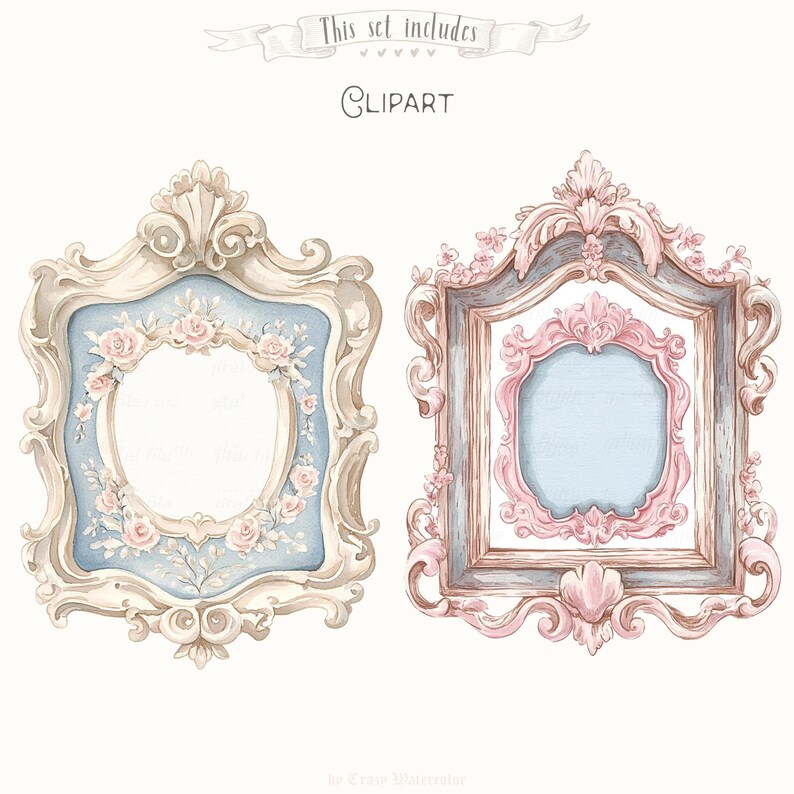 Shabby Chic Frames Clipart: Victorian Blue Borders (digital Download ...
