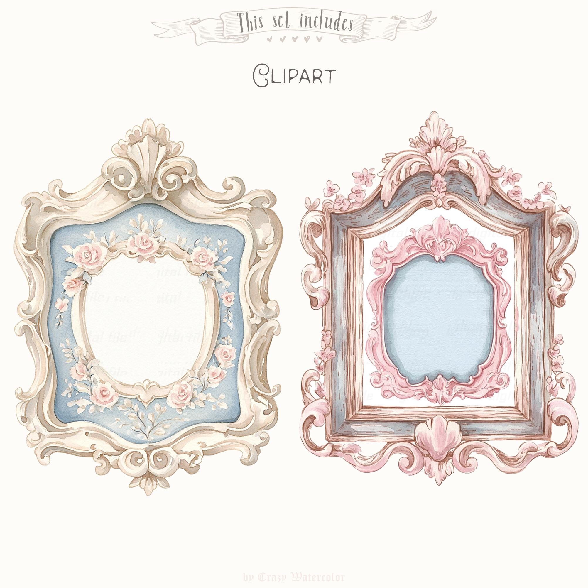 Shabby Blue Frames 55 Clipart: DIGITAL Victorian Style Borders, Rustic ...