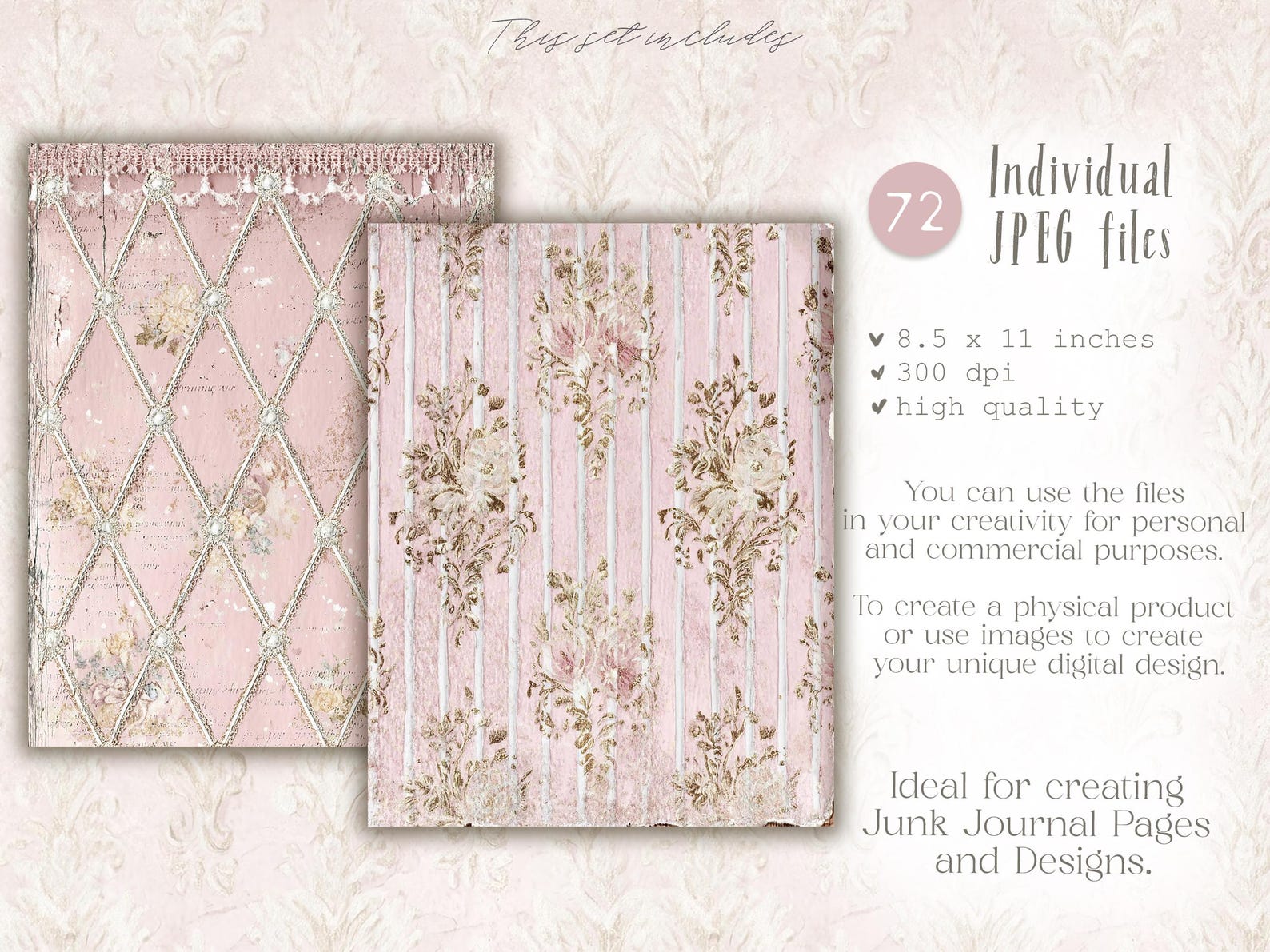 Shabby Chic Junk Journal Kit: Scrapbook Background, Digital Paper Pack ...