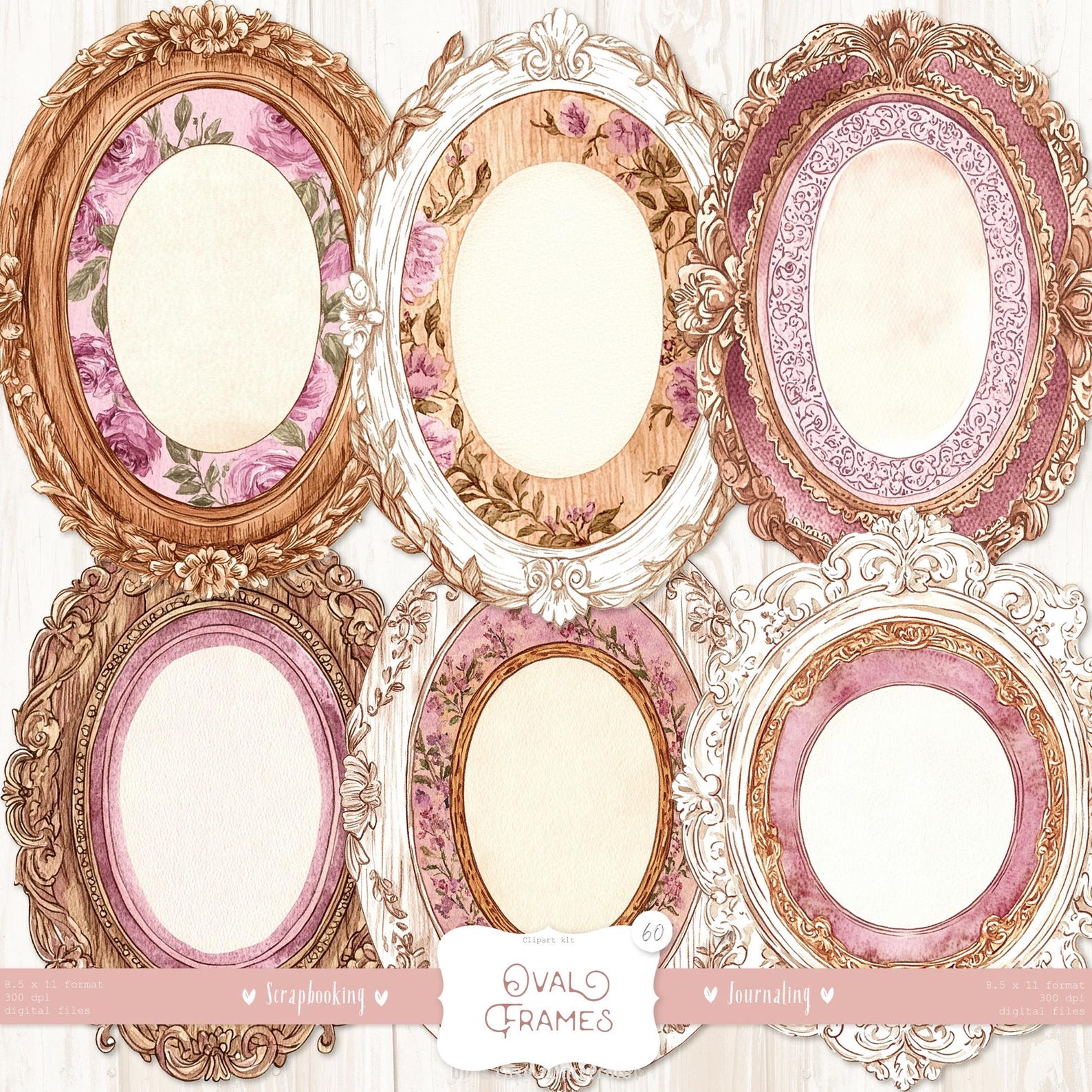 Oval Frames 60 PNG Clipart: DIGITAL Victorian Style Borders, Rustic ...