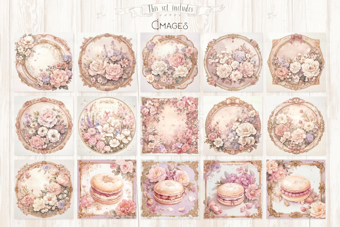 Shabby Chic Bouquet 30 Images : Watercolor Floral Clipart, Vintage ...