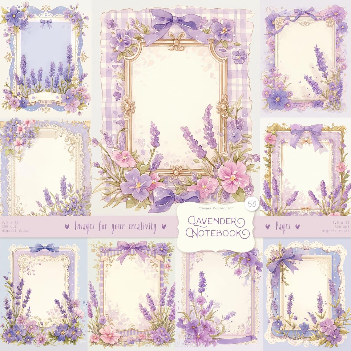 Lavender Notebook 50 Images: DIGITAL Planner Empty Pages, Invitations ...