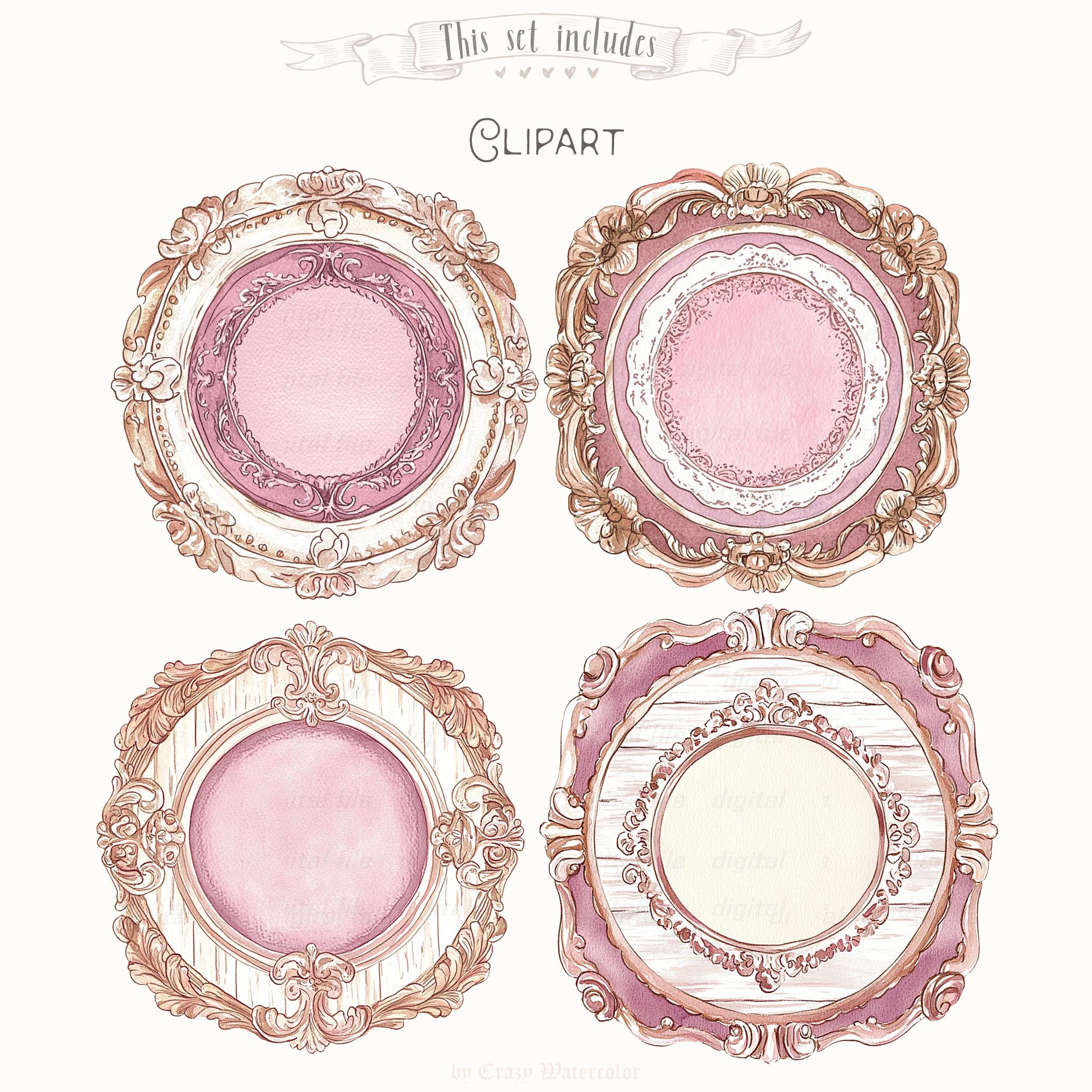 Shabby Chic Frames Clipart: Victorian Style, Pink Ephemera (digital ...