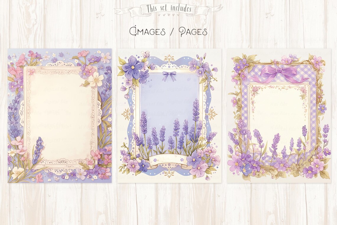 Lavender Notebook 50 Images: DIGITAL Planner Empty Pages, Invitations ...