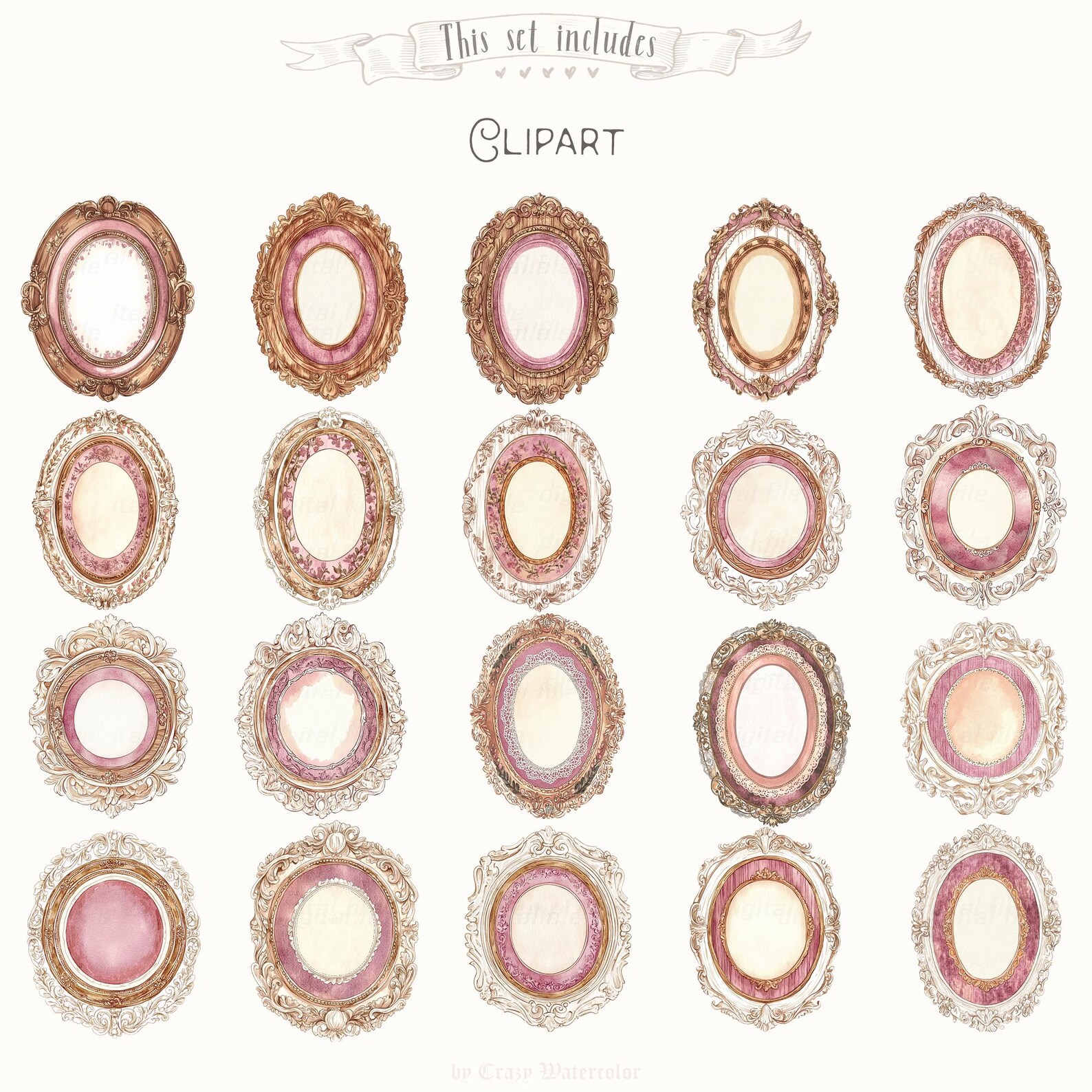 Oval Frames 60 PNG Clipart: DIGITAL Victorian Style Borders, Rustic ...