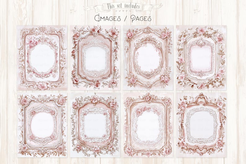 Pastel Shabby Frames 40 Images: Planner Empty Pages, Invitations ...