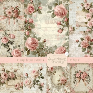 Blush Rose Digital Paper: Shabby Chic Scrapbook Pages (digital Download ...