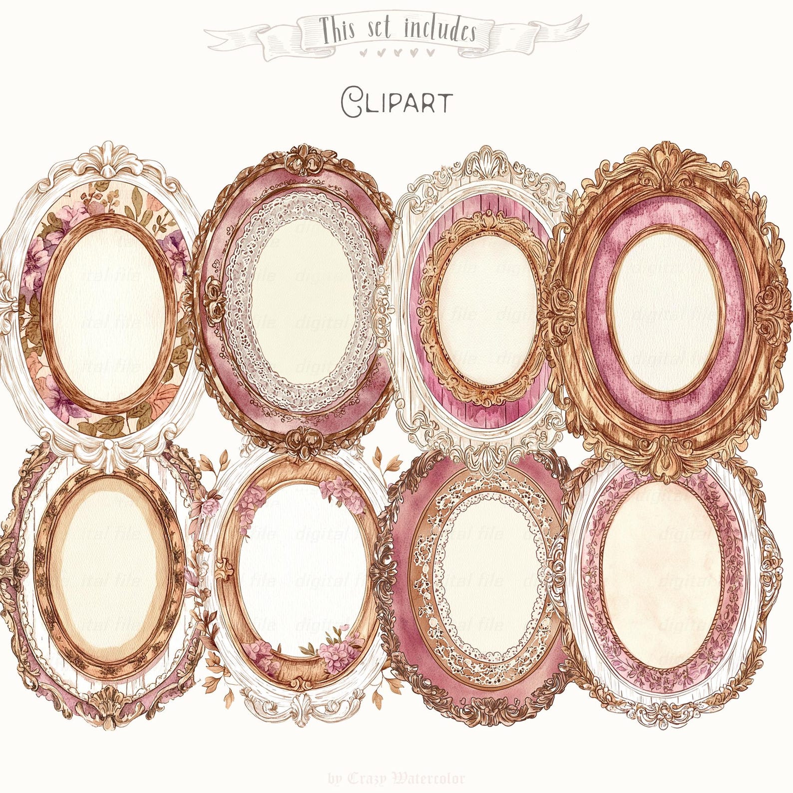 Oval Frames 60 PNG Clipart: DIGITAL Victorian Style Borders, Rustic ...