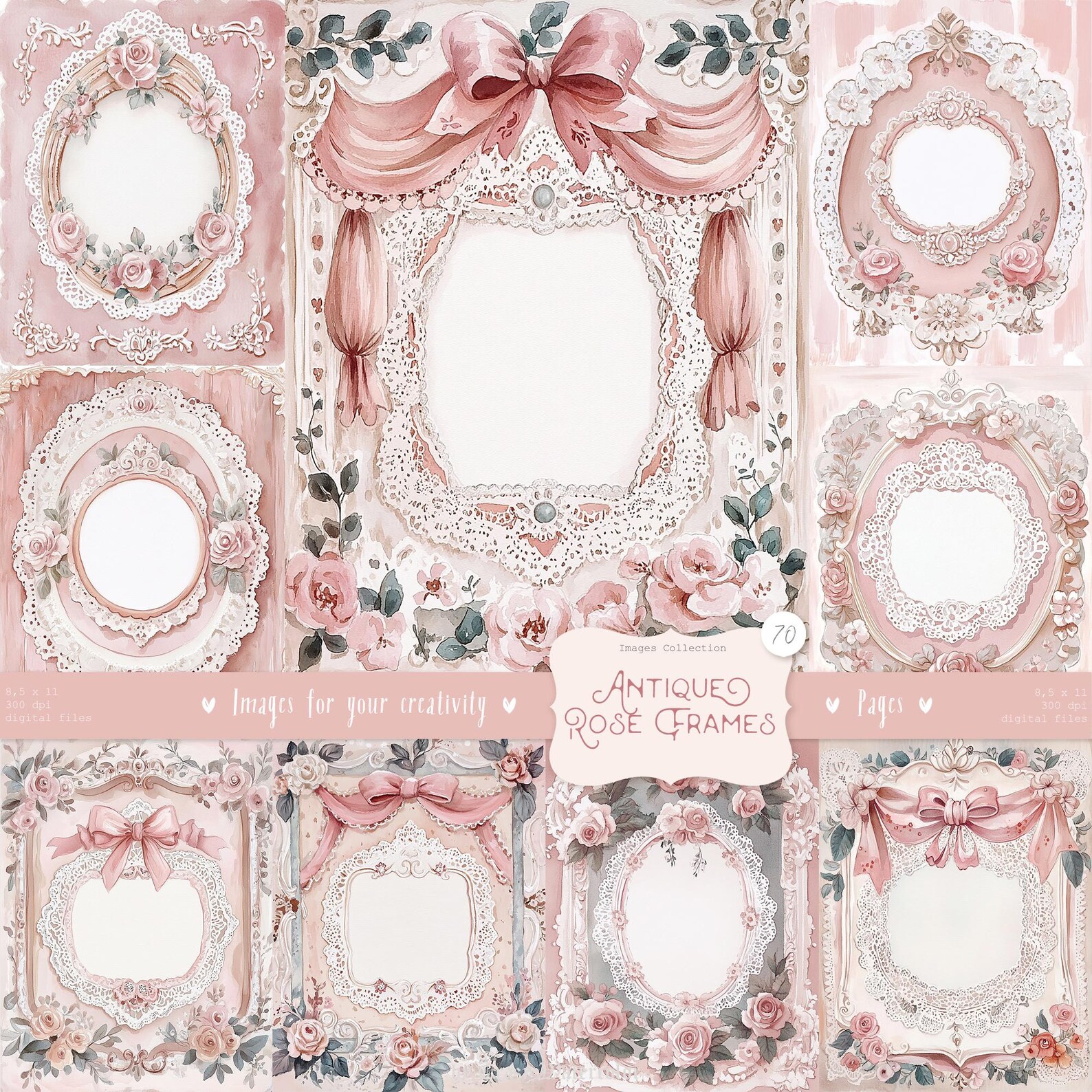 Antique Rose Frames: Printable Scrapbook Ephemera (digital Download) - Etsy