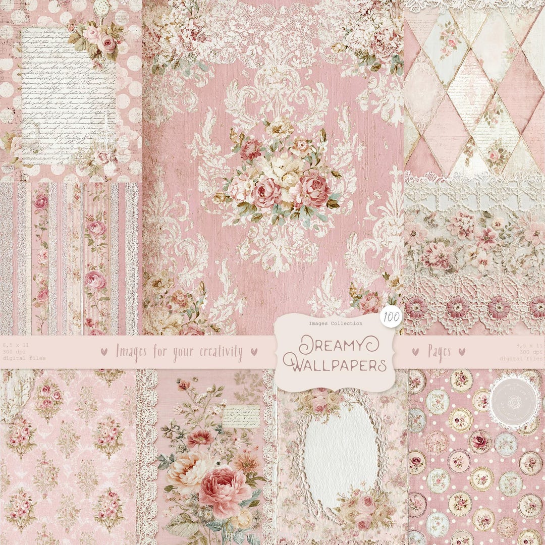 Kit Shabby Chic, páginas de Junk Journal: fundo vintage, papel delicado ...