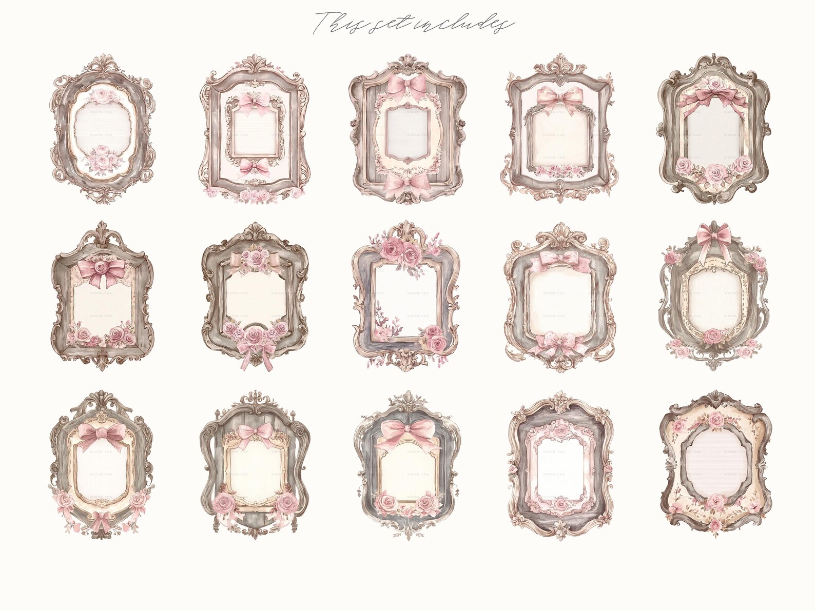 Grey Shabby Frames 60 Clipart: DIGITAL Victorian Style Borders, Rustic ...