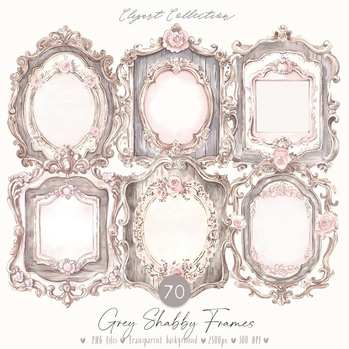 Shabby Chic Watercolor Frames: Vintage Clipart, Junk Journal (digital ...
