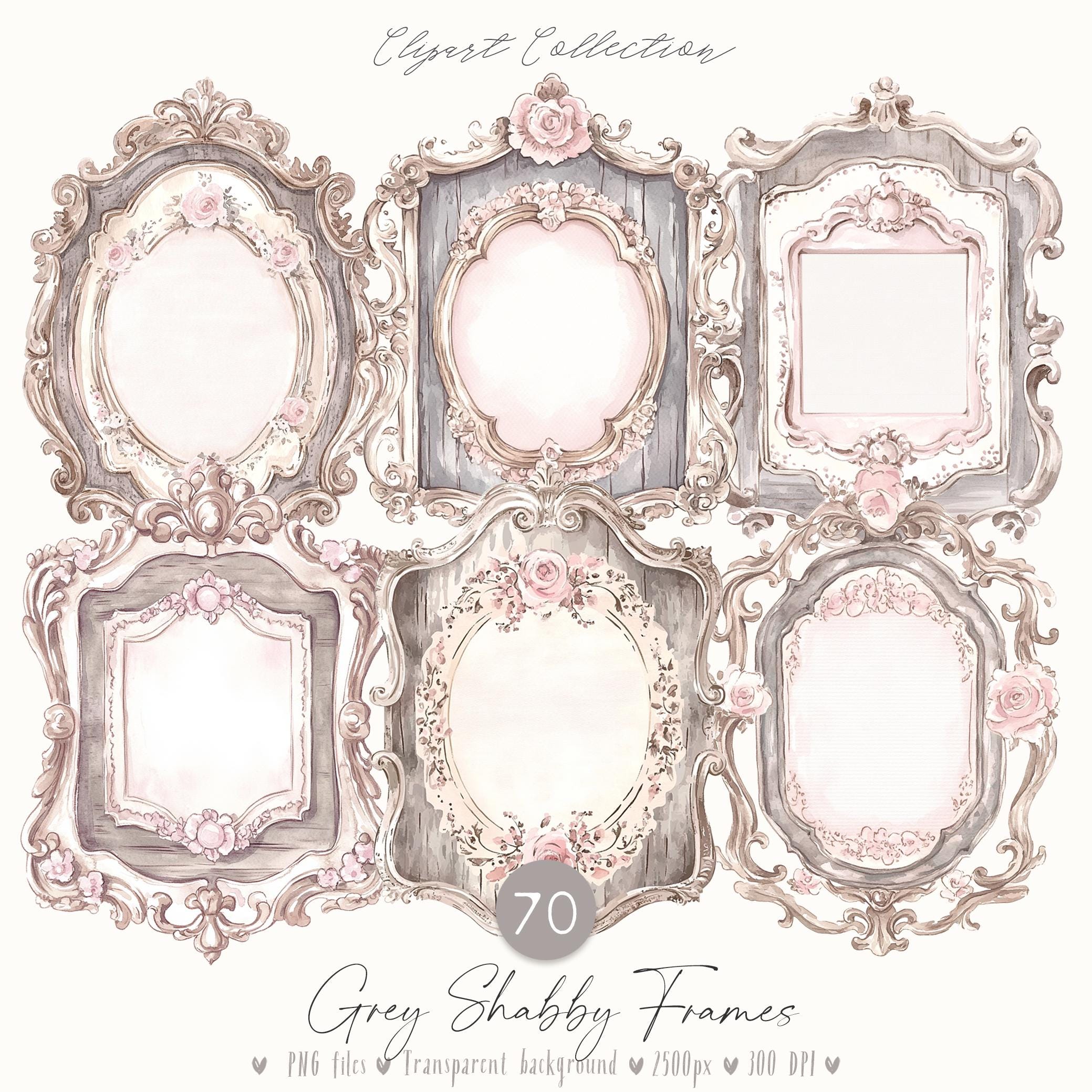 Shabby Chic Watercolor Frames: Vintage Clipart, Junk Journal (digital ...