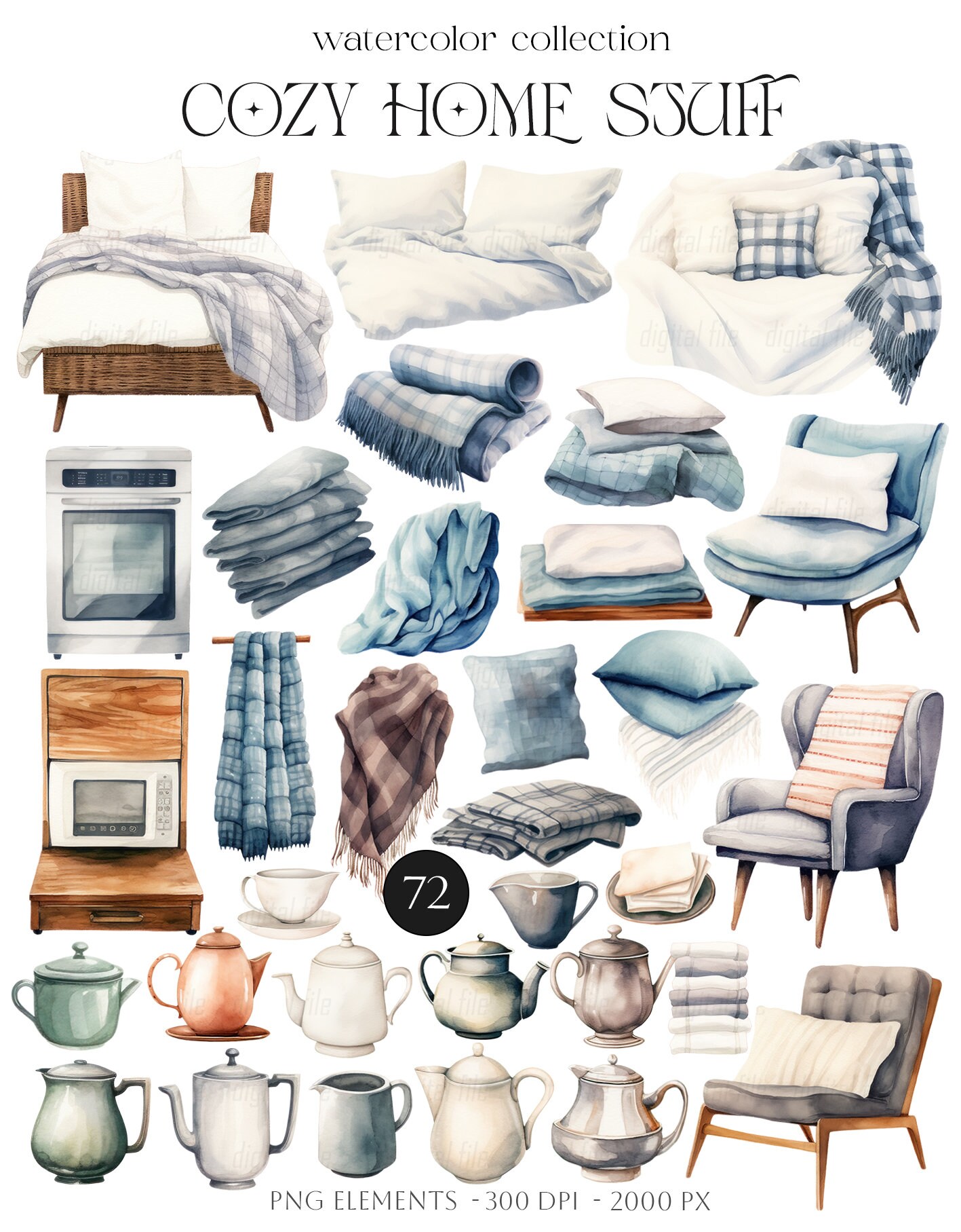 Cozy Home Stuff Clipart Collection Watercolor Clipart Transparent ...