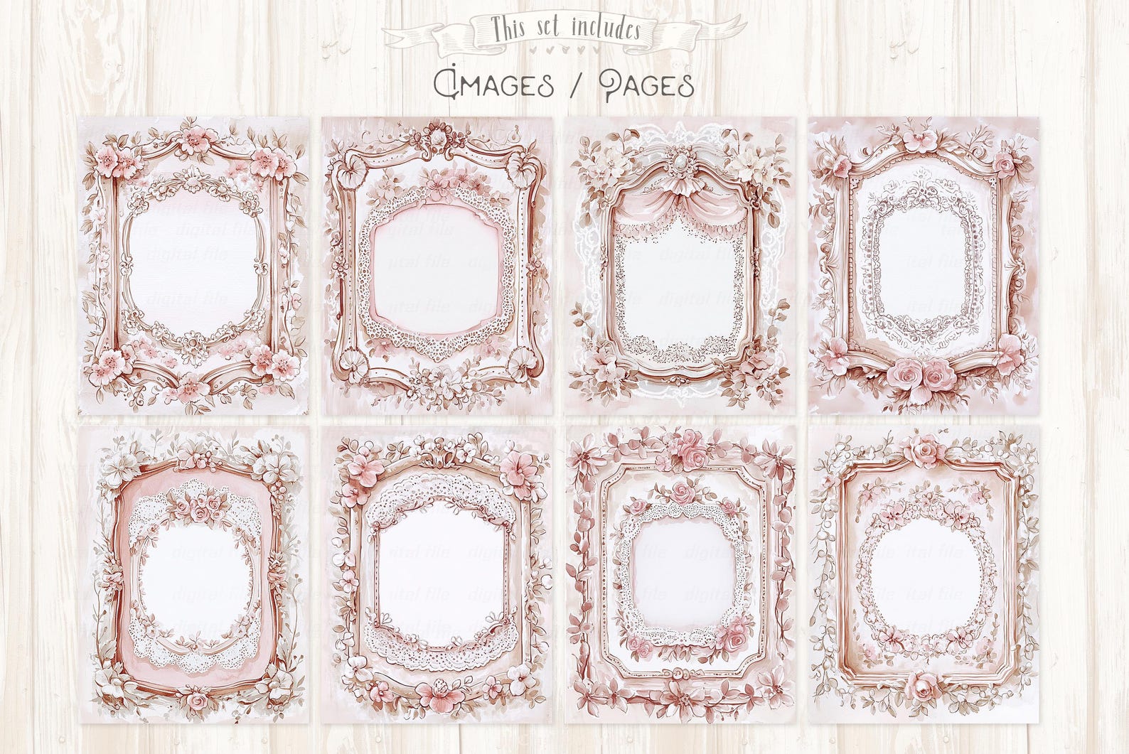 Pastel Shabby Frames 40 Images: Planner Empty Pages, Invitations ...