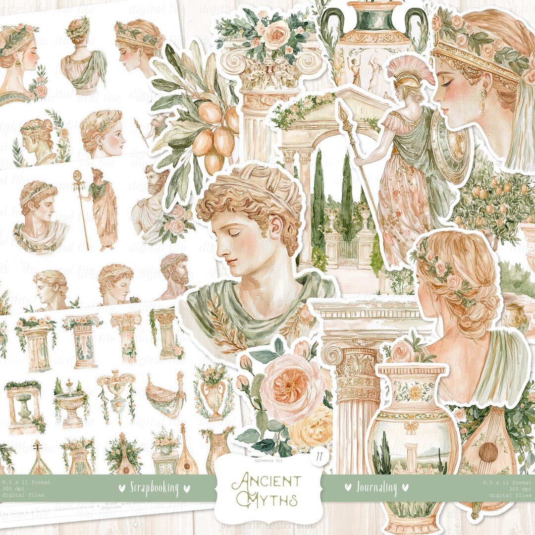 Watercolor Greek Mythology Stickers: Ancient Roman Ephemera (digital ...