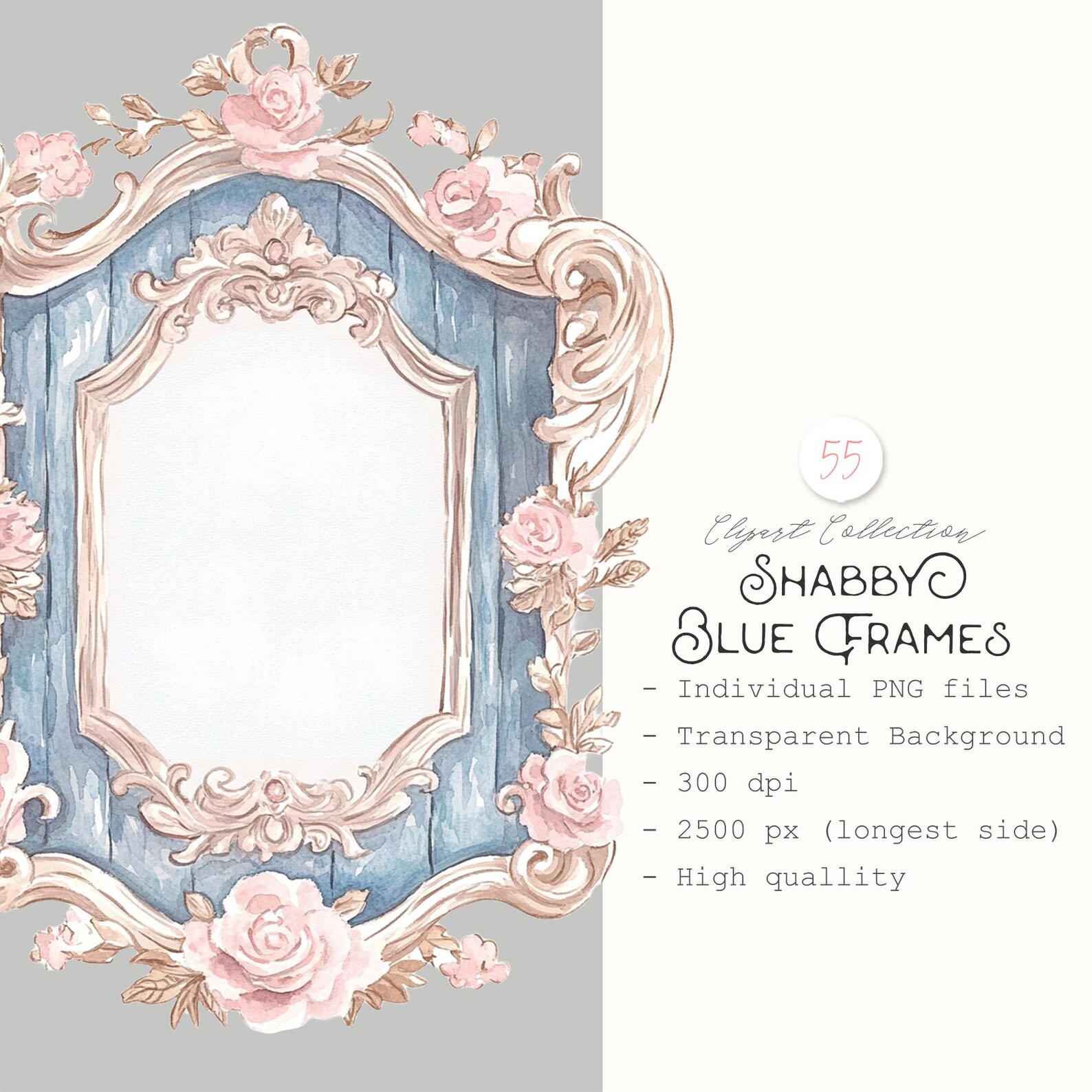 Shabby Chic Frames Clipart: Victorian Blue Borders (digital Download ...