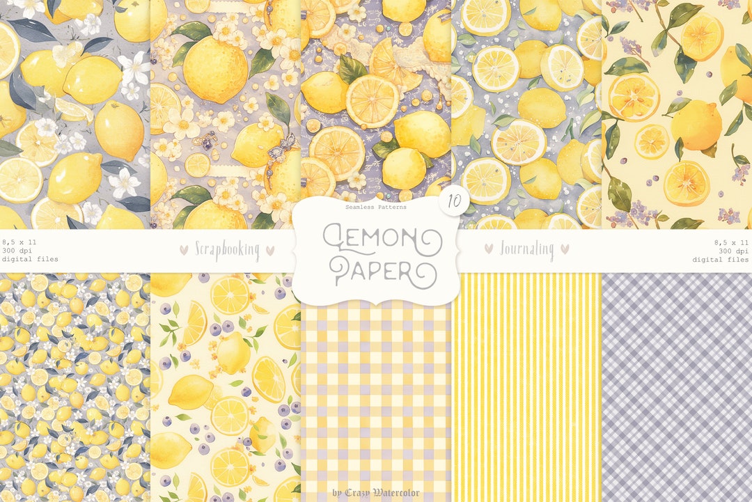 Lemon Watercolor Paper Set: Citrus Scrapbook, Junk Journal (digital ...