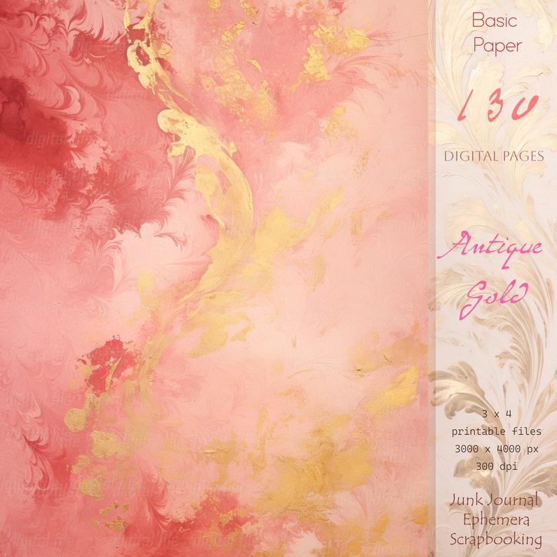Antique Gold Digital Printable Collection of Pages for Junk Journal and ...