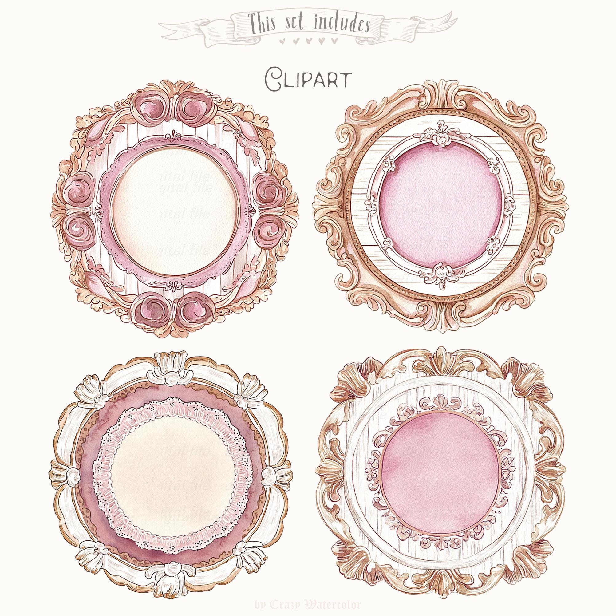 Shabby Chic Frames Clipart: Victorian Style, Pink Ephemera (digital ...