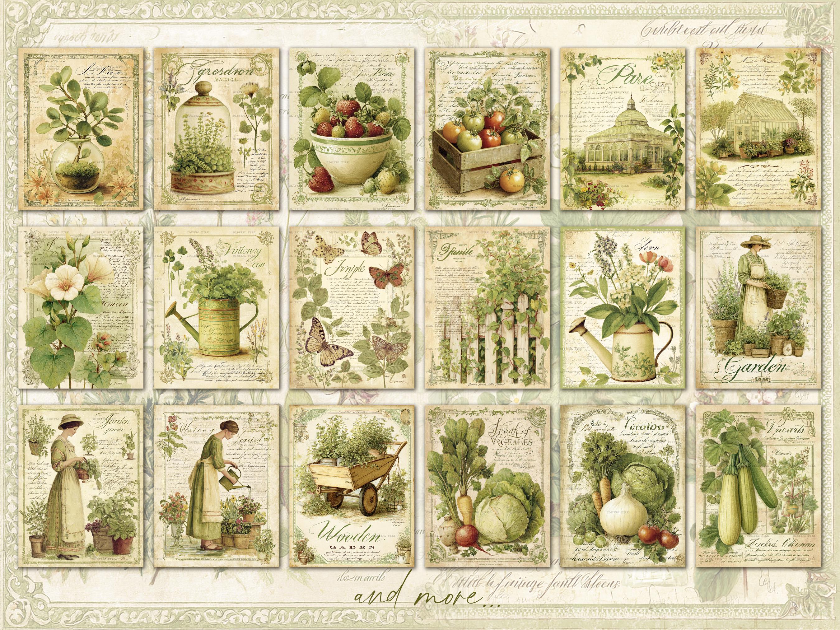 Watercolor Garden Ephemera: Cottagecore Scrapbook Pages (digital ...