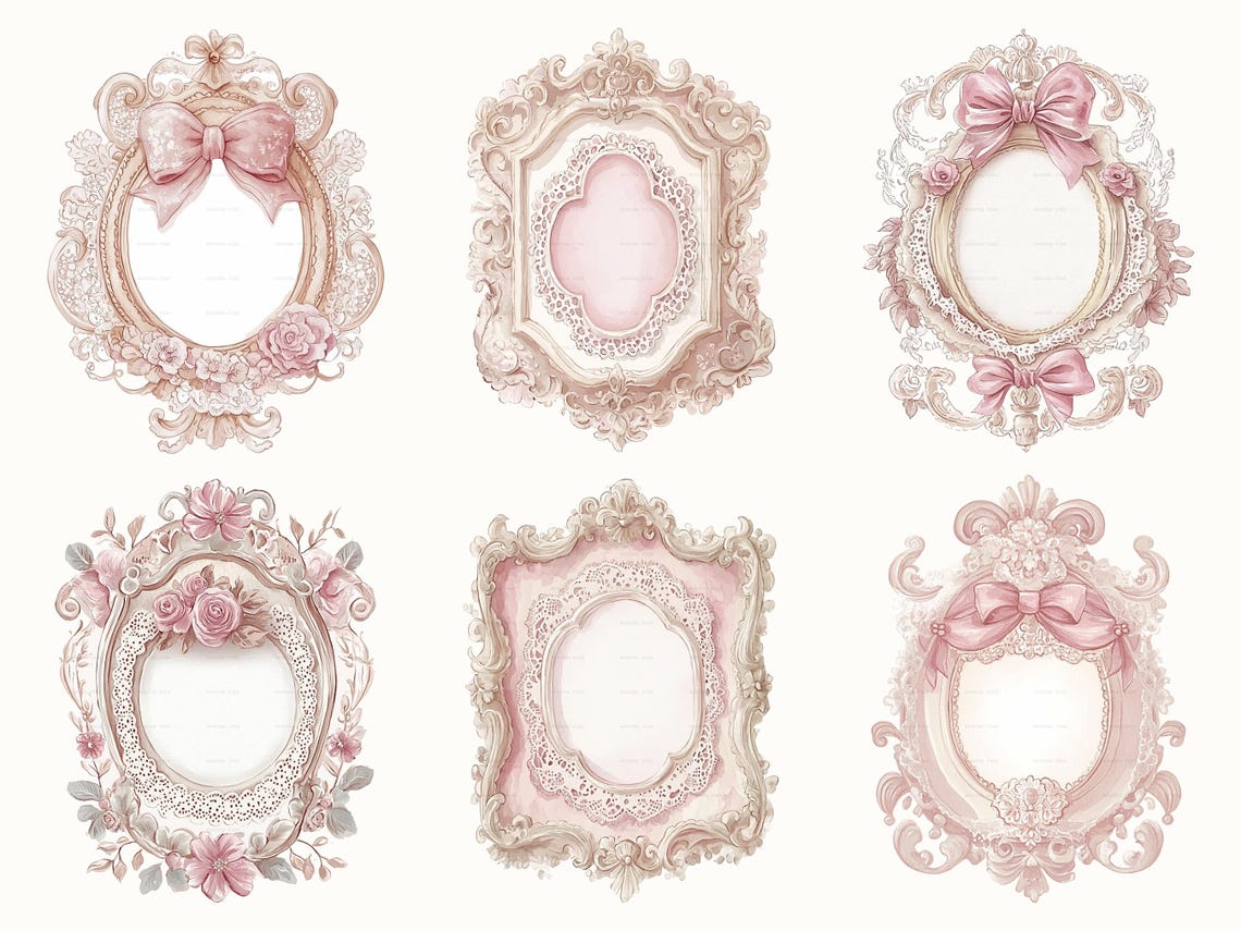 Shabby Chic Pink Frames Clipart: Victorian Rustic Borders (digital ...