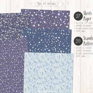 See You Tonight Patterns / Paper Set: Night, Moon, Stars, Meadow, Blue ...
