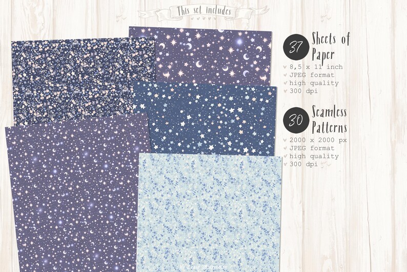See You Tonight Patterns / Paper Set: Night, Moon, Stars, Meadow, Blue ...