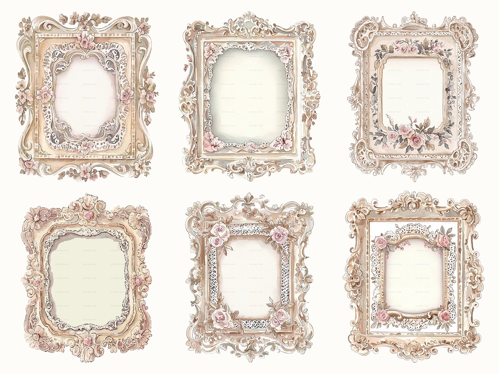Cream Shabby Frames 50 Clipart: DIGITAL Victorian Borders, Rustic ...