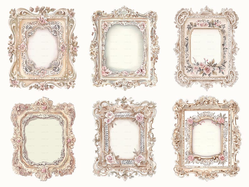 Cream Shabby Frames Clipart: Victorian Rustic Borders (digital Download ...
